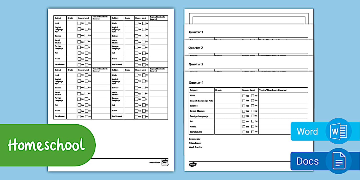 Home School Report Card Template | Resource | Twinkl USA