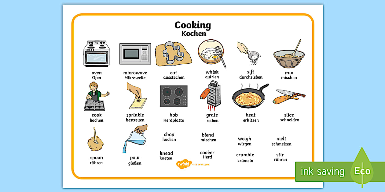 Cooking Word Mat English/German (teacher made) - Twinkl