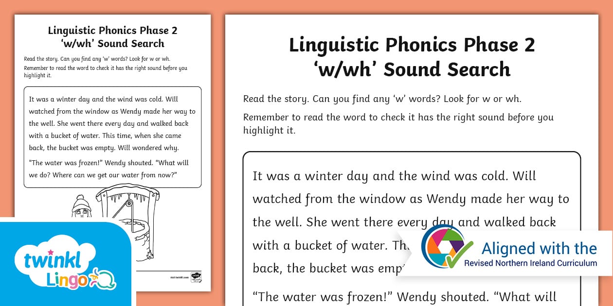 Linguistic Phonics Phase 2 w/wh Sound Sorting Activity Sheet