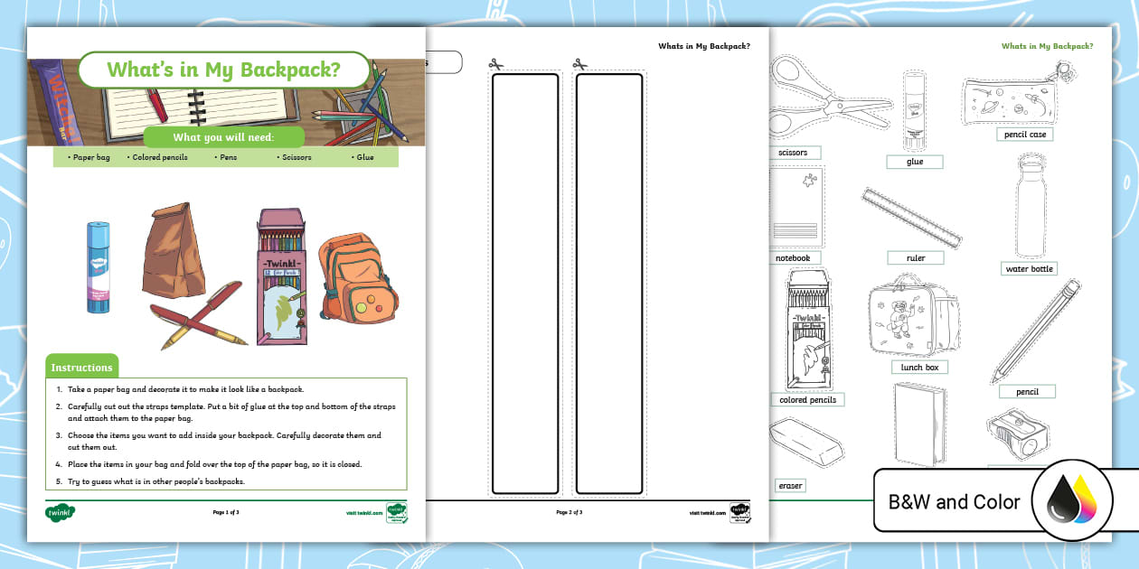 Back-to-School What's in My Backpack? Activity for ELL