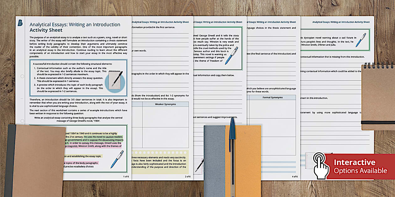 Analytical Essays: Writing an Introduction Activity Sheet
