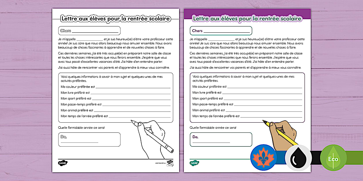 Back to School Teacher to Student Letter French