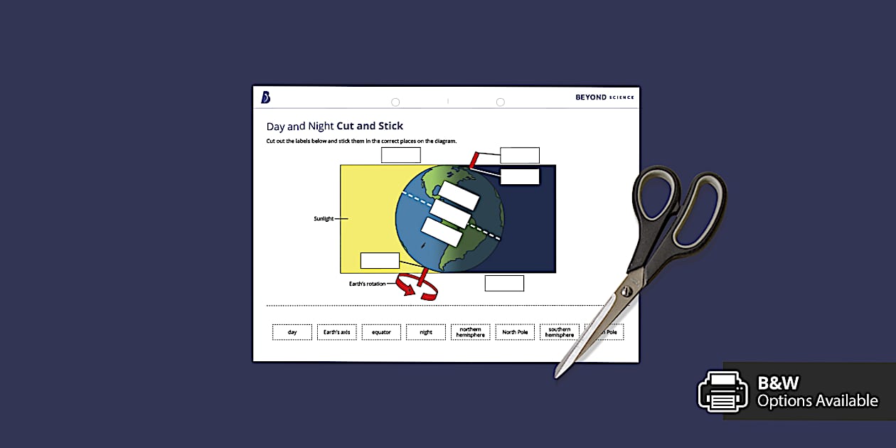 Day and Night Diagram - Science Cut and Stick Worksheet