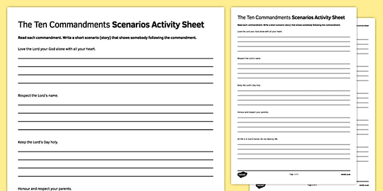 Ten Commandments Scenarios Worksheet / Worksheet - Twinkl