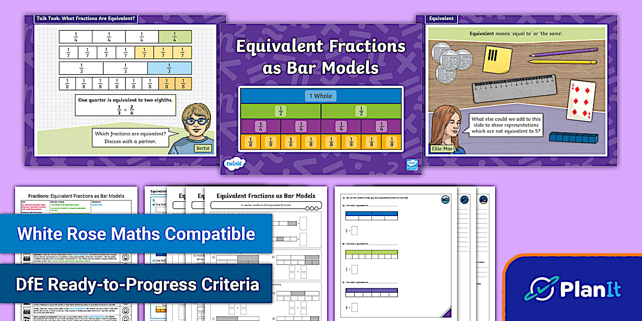 Y3 Equivalent Fractions as Bar Models PlanIt Maths Lesson 10