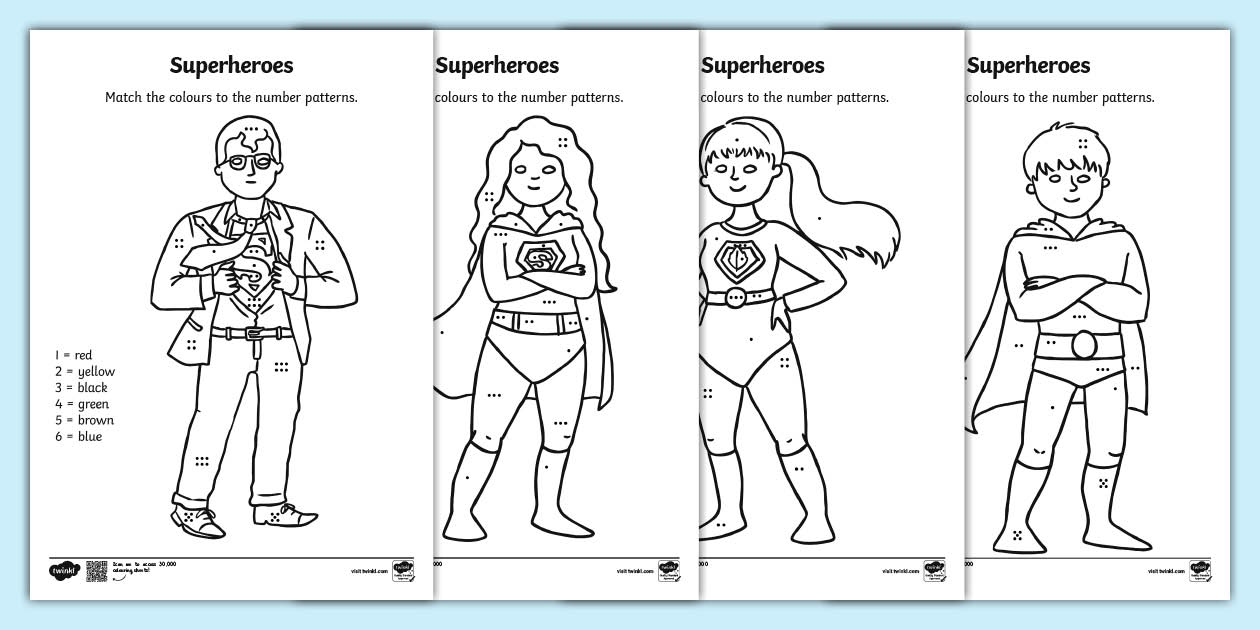Superheroes Colour by Number Counting Worksheet / Worksheet