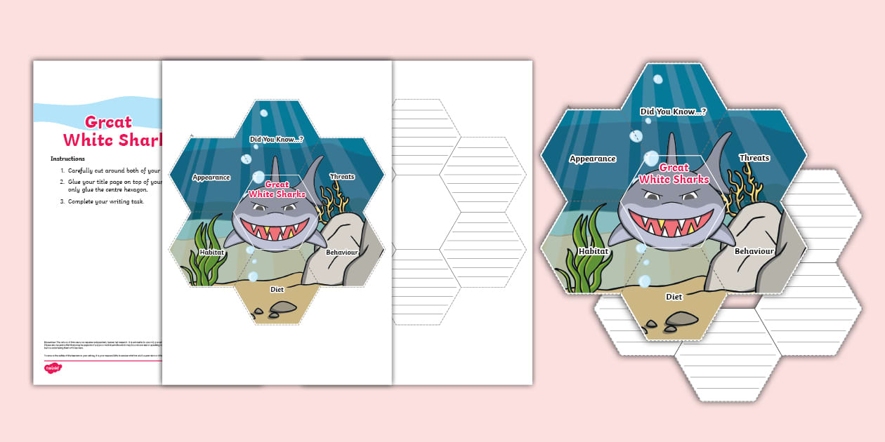 Great White Sharks Hexagon Writing Template
