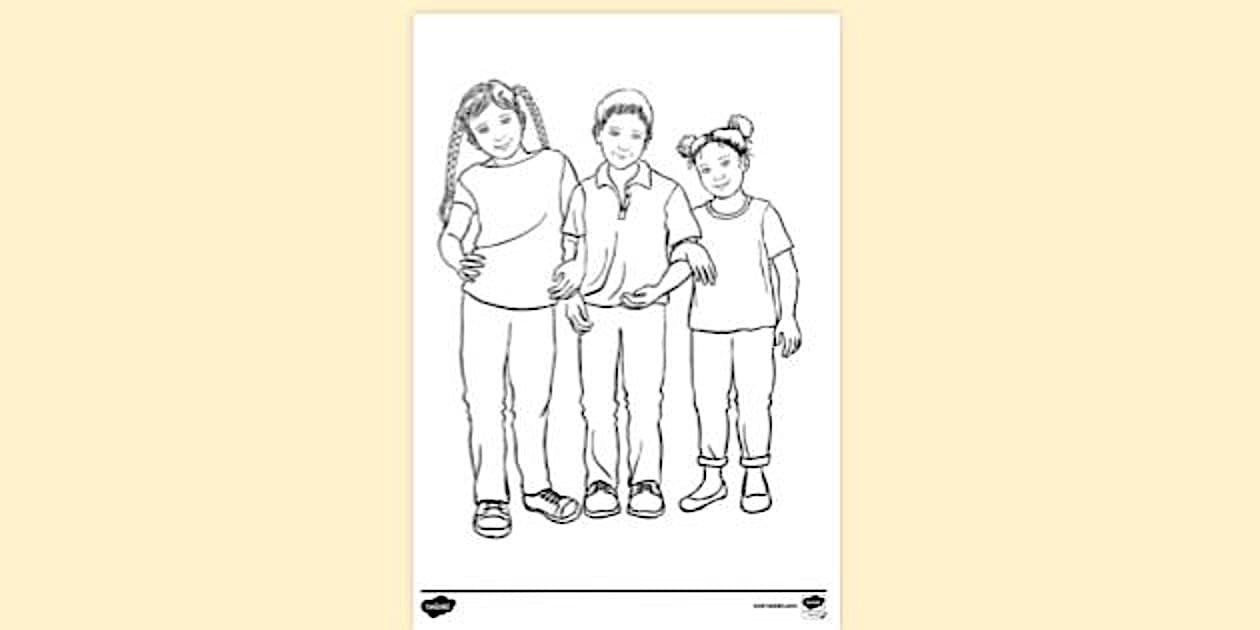 Three Children Linked Arms Colouring Sheet | Colouring Sheets