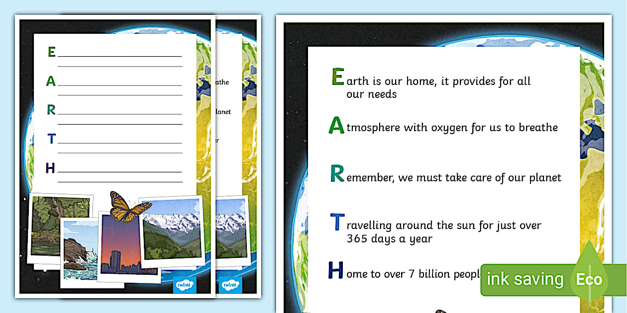 Earth Acrostic Poem Example (teacher made) - Twinkl