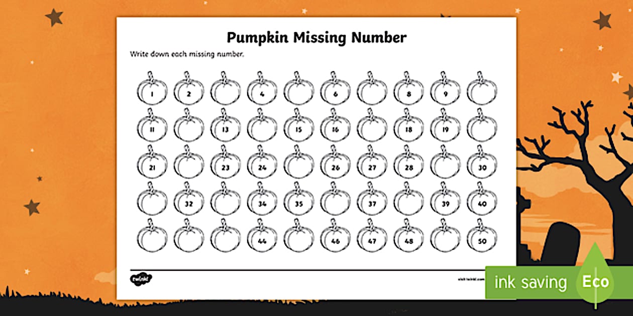 Pumpkin Missing Number Worksheet (Hecho por educadores)