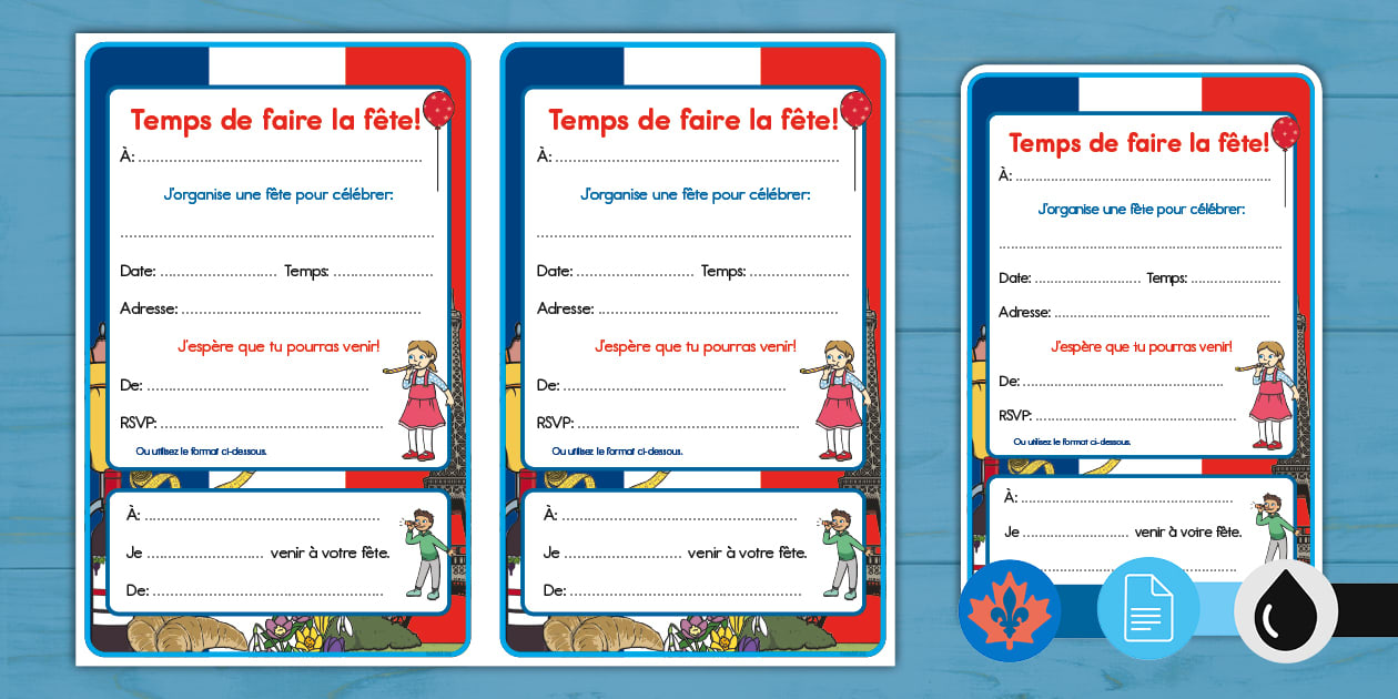 French Themed Editable Party Invitation French - Twinkl