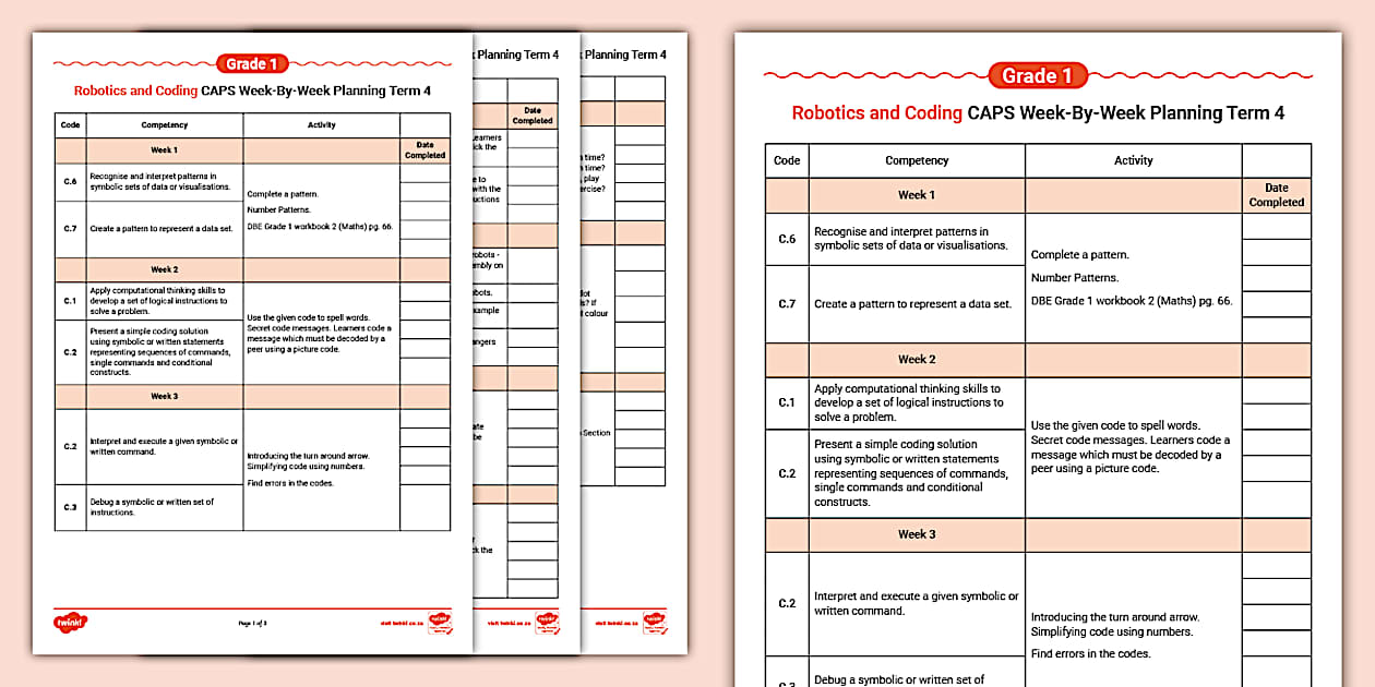 Robotics and Coding Term Planning: Grade 1 Term 4 - Twinkl