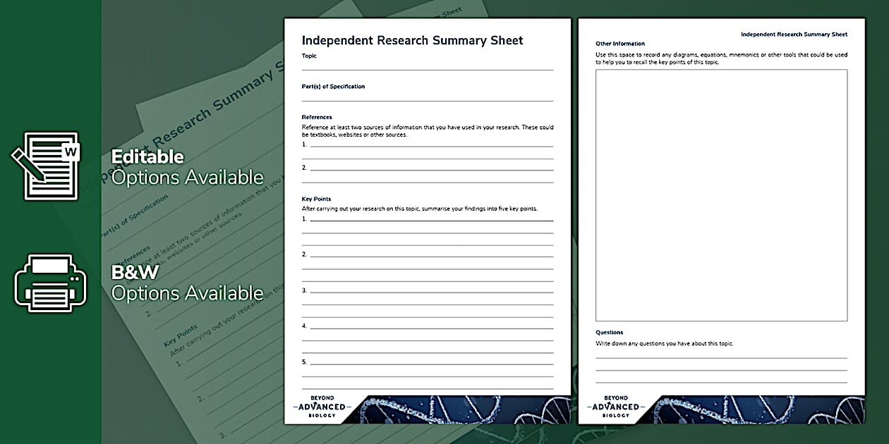 A Level Biology: Independent Research Summary Sheet - Twinkl