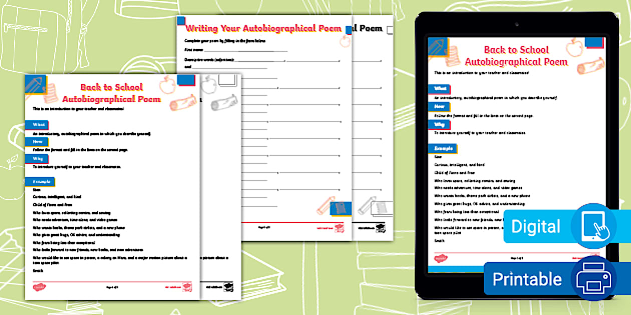 Autobiographical Poem Template | Back to School | Twinkl USA