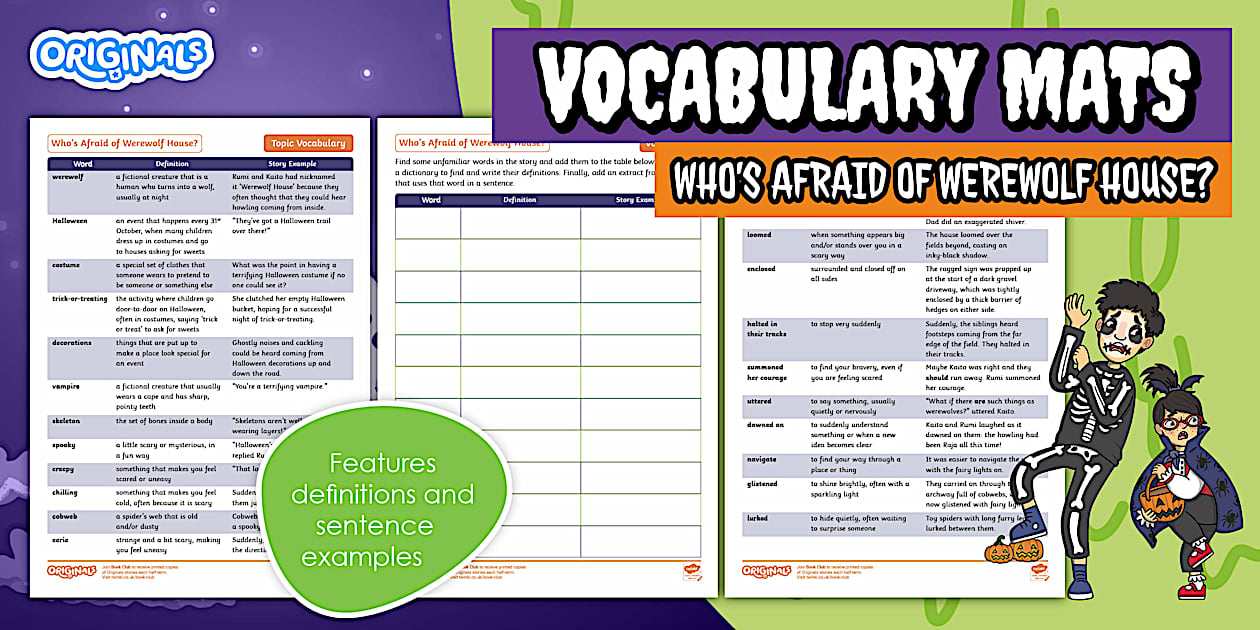 Who's Afraid of Werewolf House? Vocabulary Mats