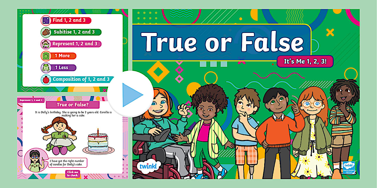 👉 Kindergarten WRM Maths True or False PowerPoint: It's Me 1, 2, 3!