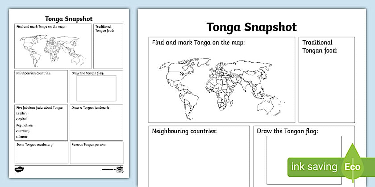 Tonga Snapshot Worksheet (teacher made) - Twinkl