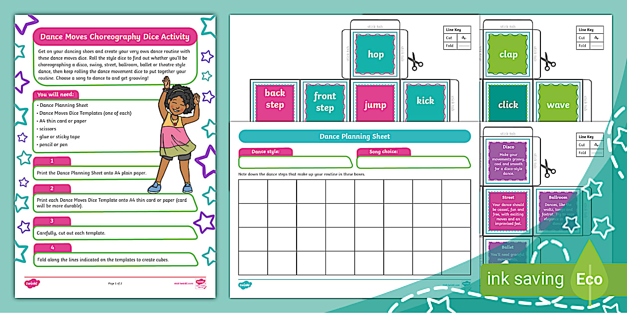 Dance Moves Choreography Dice Activity (Teacher-Made)