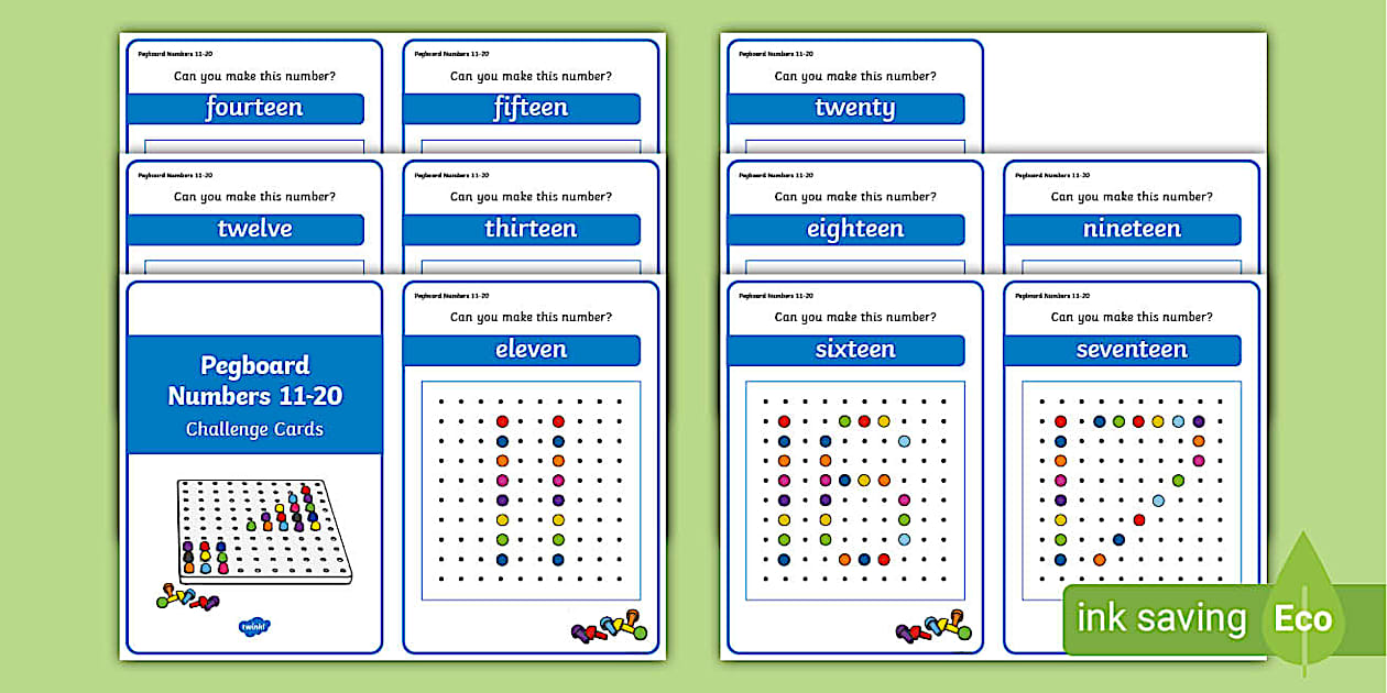 👉 Pegboard Numbers 11-20 Challenge Cards (teacher made)