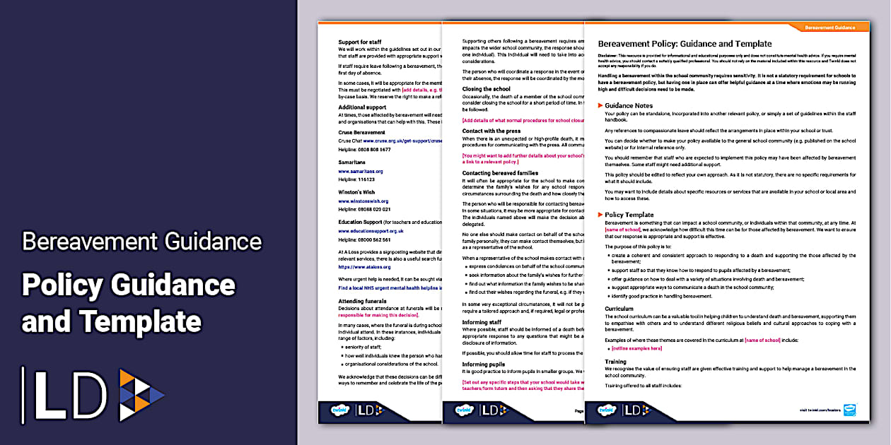 FREE! - Bereavement: Policy Guidance and Template - Leaders