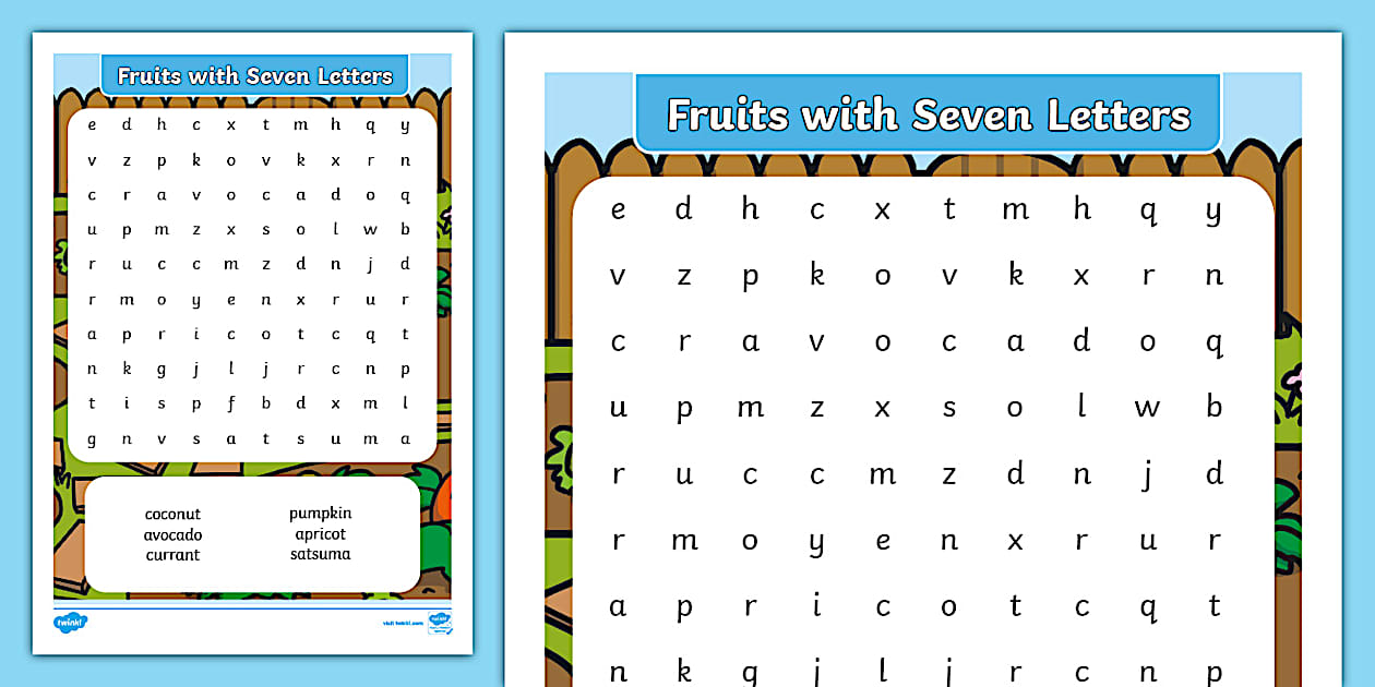 Fruits with Seven Letters Word Search (teacher made)