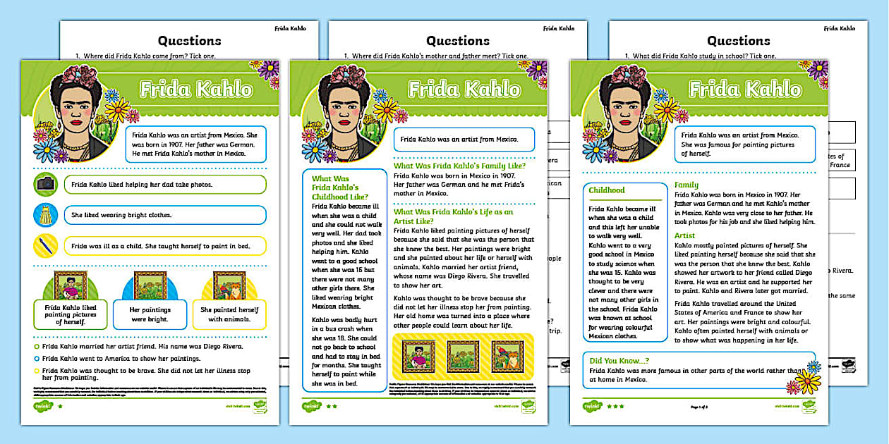 KS1 Frida Kahlo Differentiated Reading Comprehension