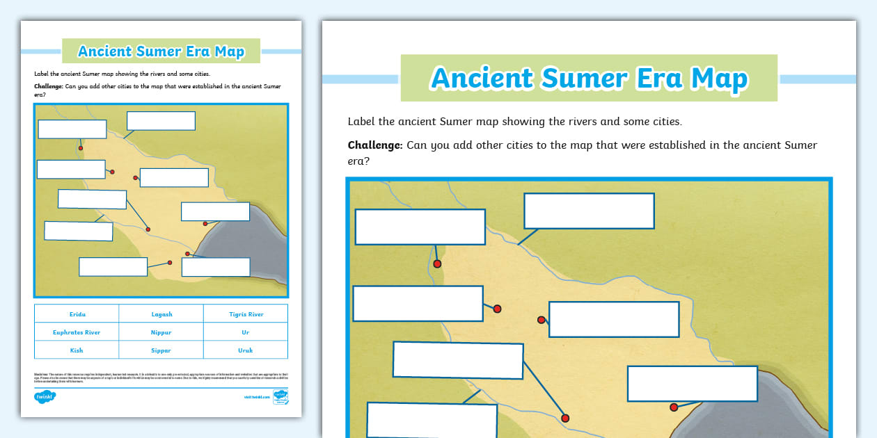 Ancient Sumer Era Map Activity - Twinkl - KS2 (teacher made)