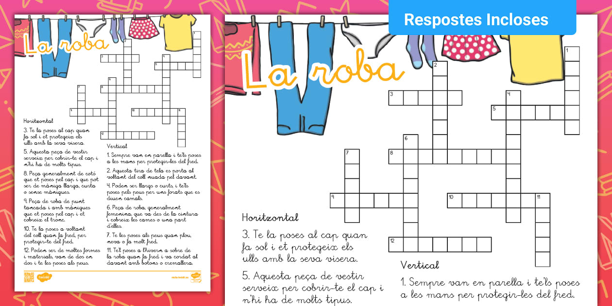 Mots encreuats: La roba - Català (teacher made) - Twinkl