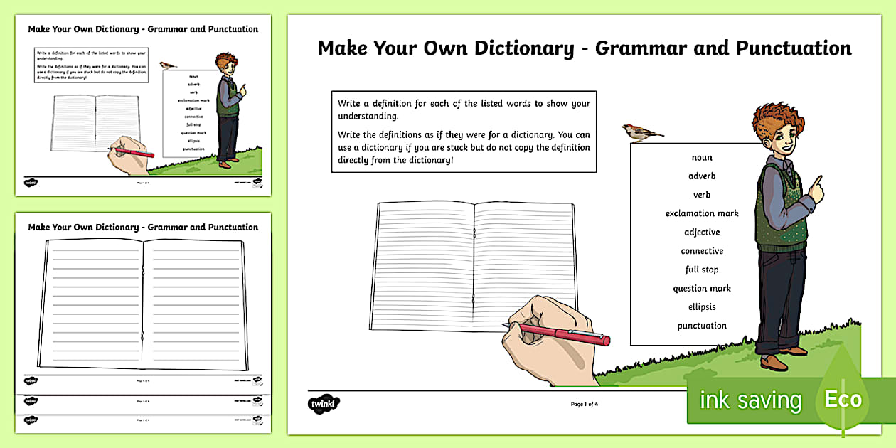 Editable Make Your Own Dictionary - Grammar and Punctuation Worksheet
