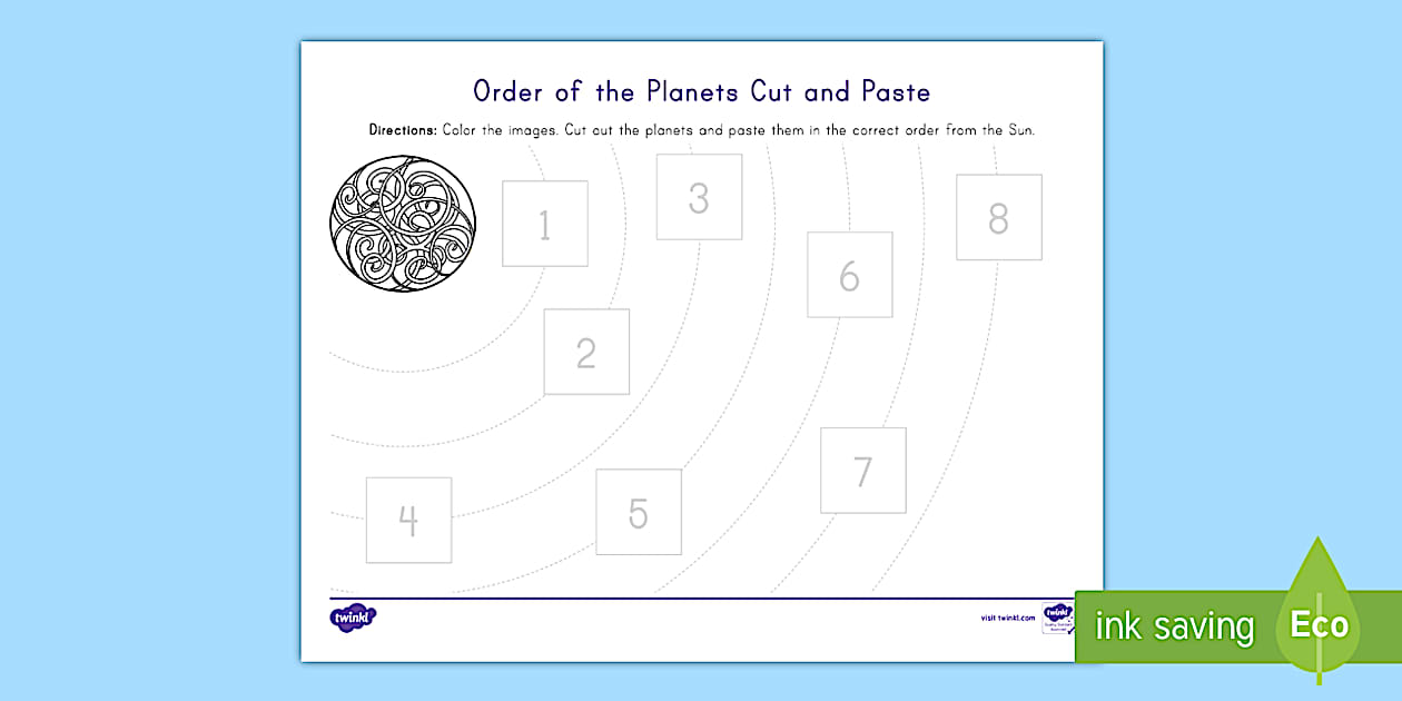 Order of the Planets Cut and Paste Worksheet - Science