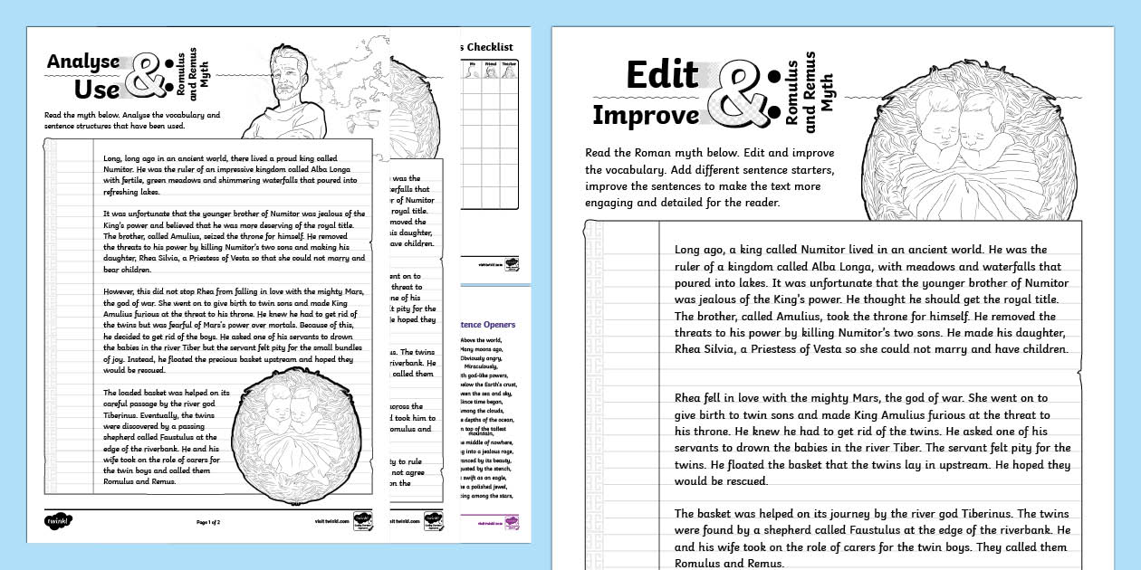 LKS2 Analyse & Use/Edit & Improve Romulus & Remus Roman Myth Writing ...