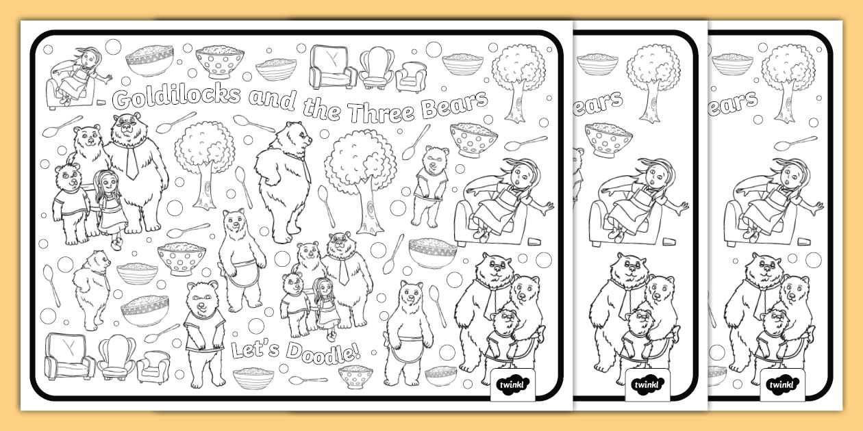 Goldilocks and the Three Bears Doodle Colouring Pages