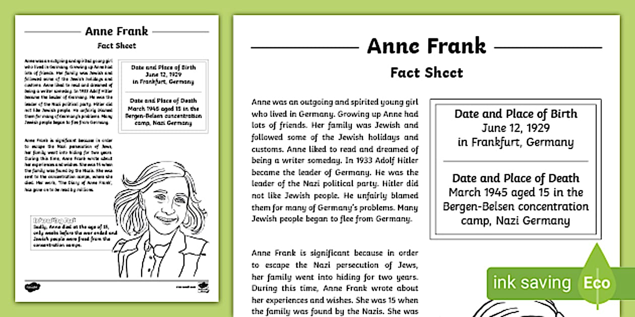 Anne Frank Fact File | Significant Individuals - Twinkl
