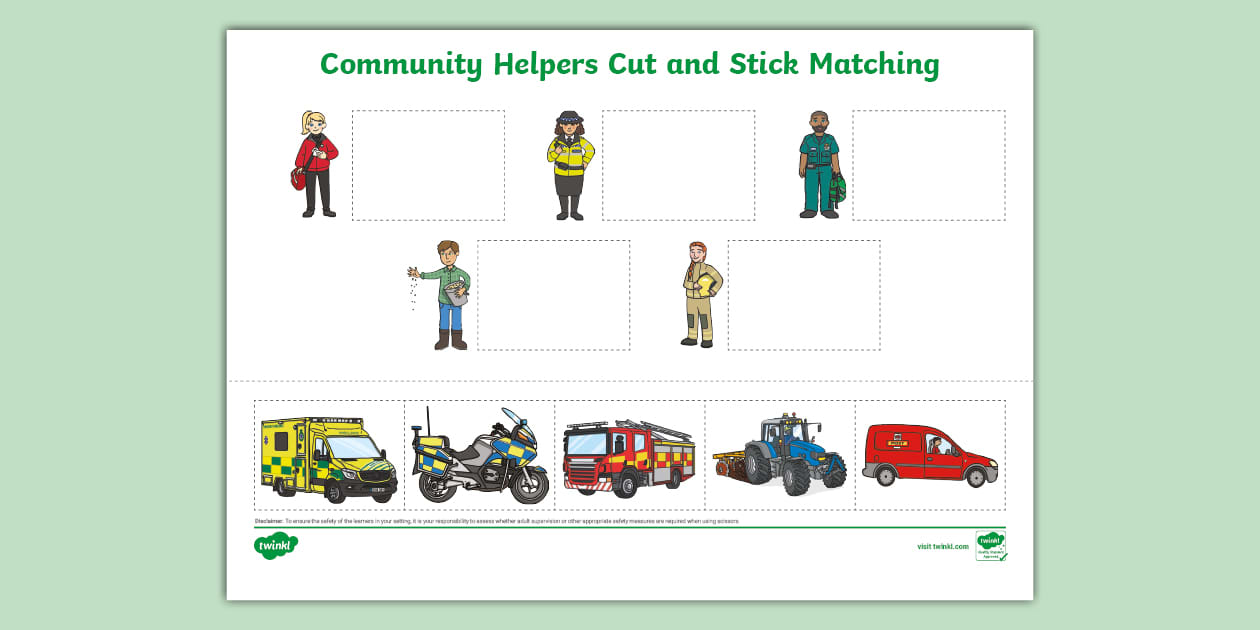 Community Helpers Cut and Stick Matching Activity - Twinkl