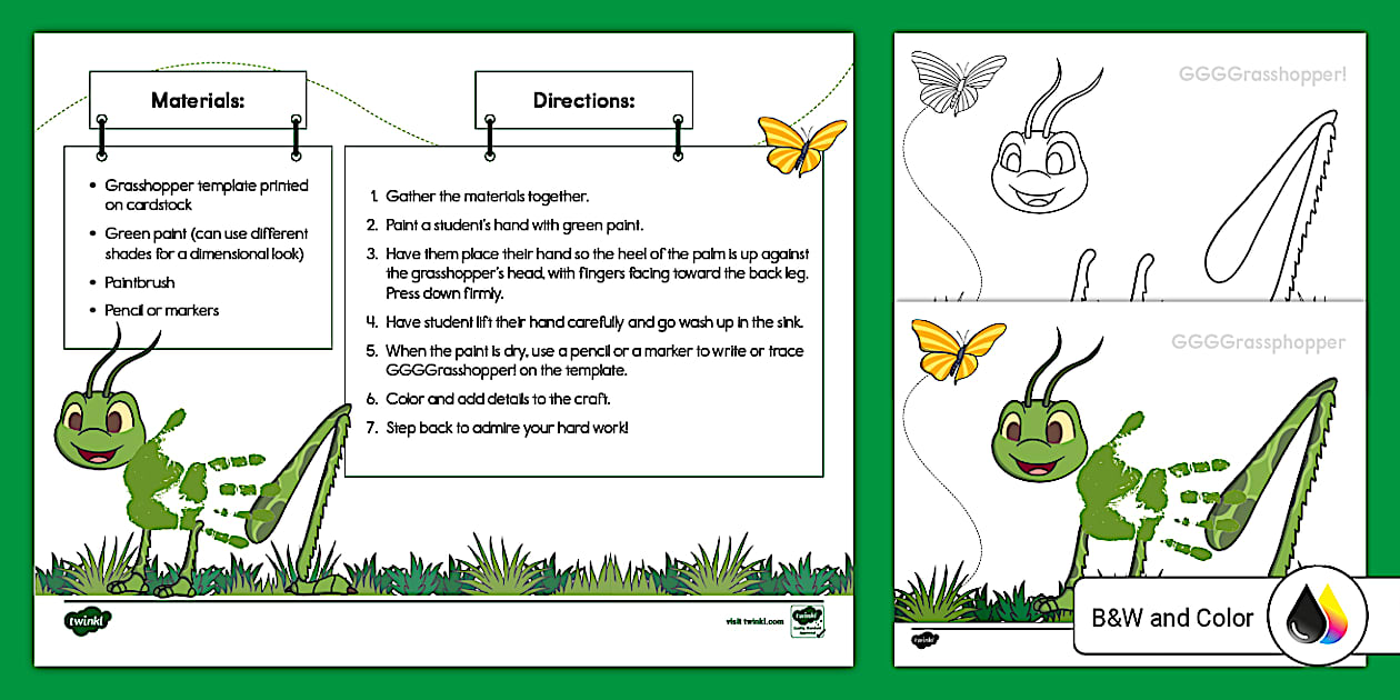 GGGGrasshopper! Handprint Craft (teacher made) - Twinkl
