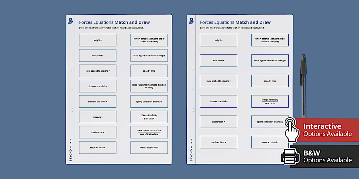 Forces Equations Match and Draw (teacher made) - Twinkl