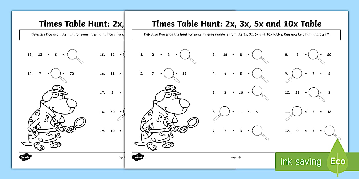 2, 3, 5 and 10 Times Tables Printable Worksheets - Maths
