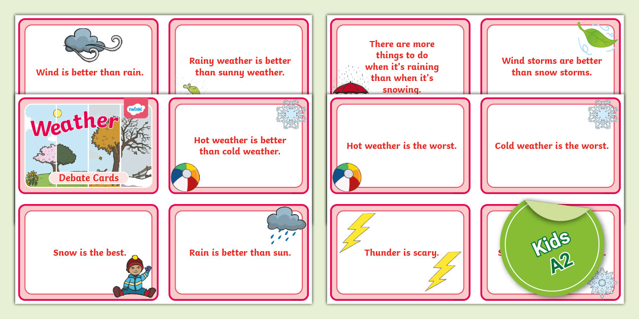 Twinkl ESL Weather Debate Cards for Kids (teacher made)
