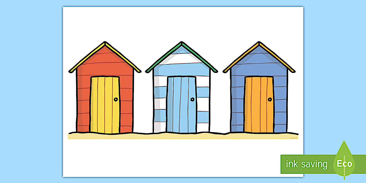 Editable Beach Huts Display Cut-Outs (teacher made) - Twinkl