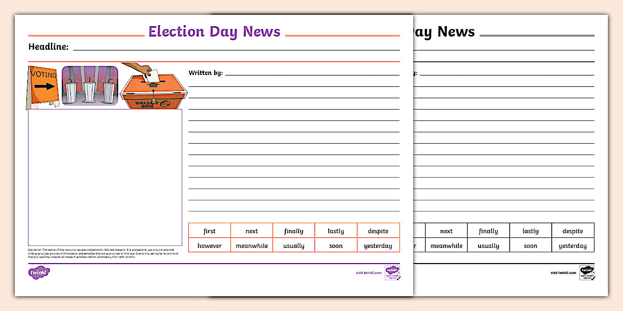 UK Election Day Newspaper Writing Template (teacher made)