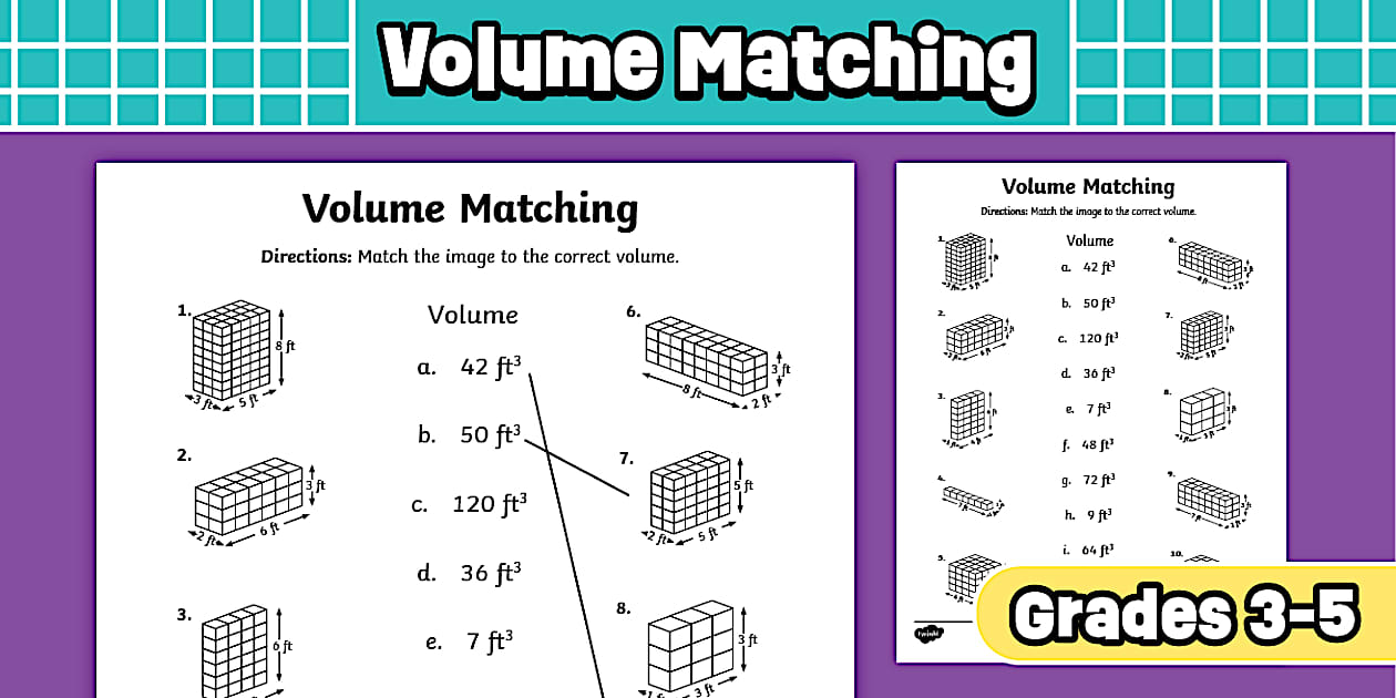 Volume Matching Worksheet for 3rd-5th Grade