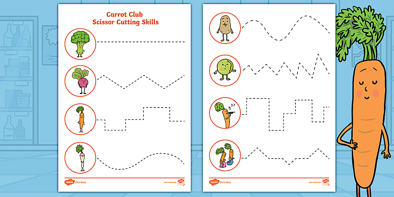 Carrot Club Cutting Skills Worksheet (teacher made) - Twinkl