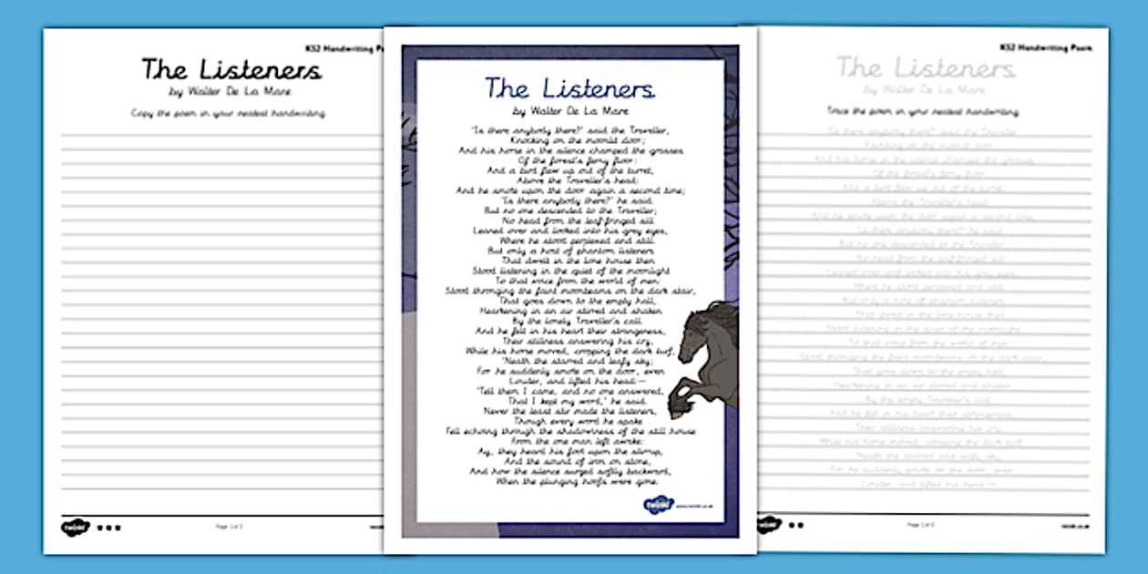 The Listeners Handwriting Poem Pack - Twinkl