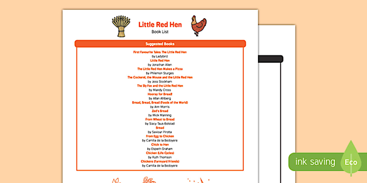 Black and White The Little Red Hen Book List (teacher made)