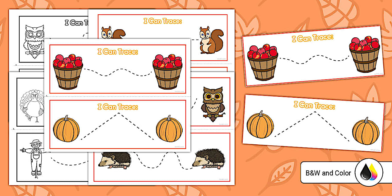 Early Childhood Fall Busy Bag Tracing Worksheet - Twinkl