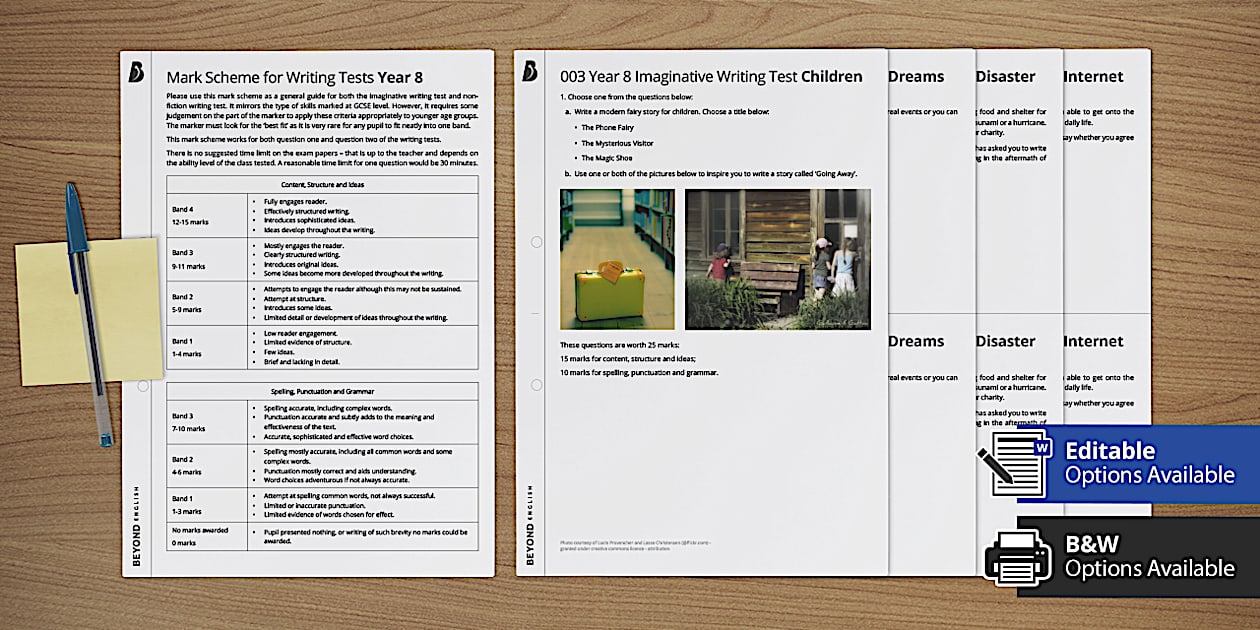 Editable KS3/Year 8 English Writing Test Papers - Twinkl