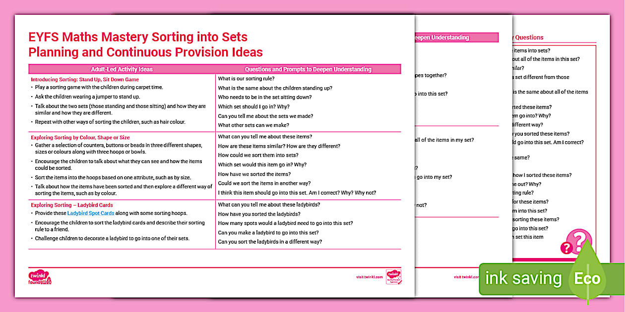 Maths Mastery EYFS Sorting Plan & Continuous Provision Ideas