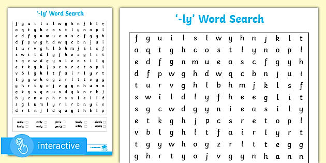 Interactive Words Ending in -ly Word Search (teacher made)