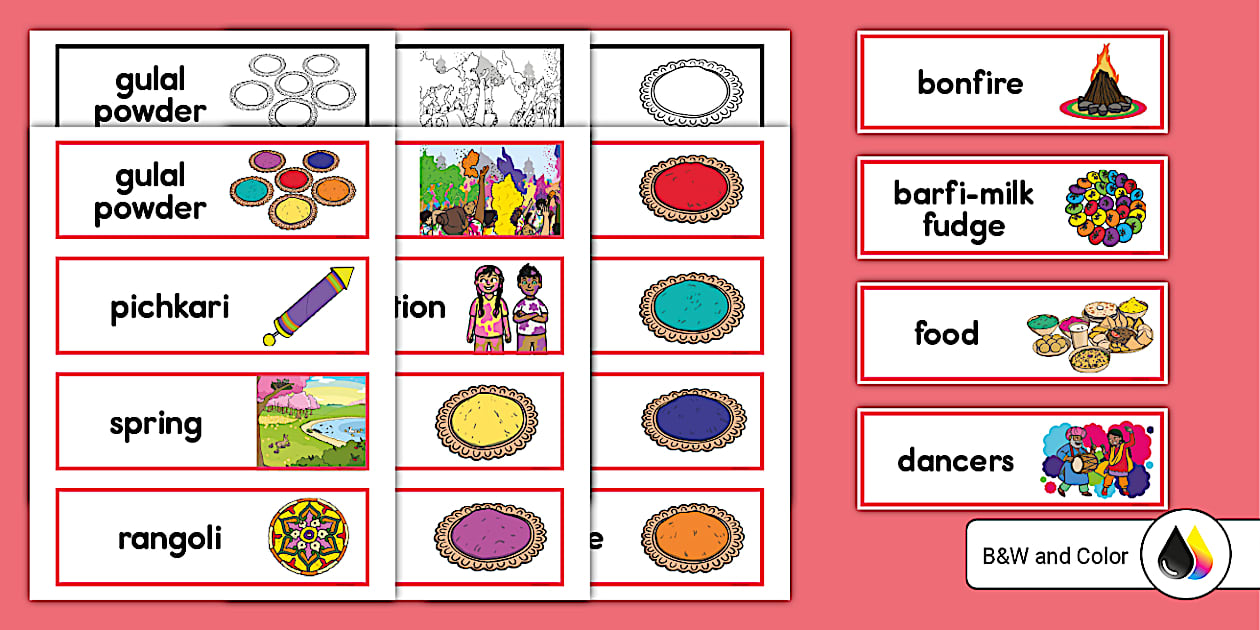 Colorful Holi Words Cards for 2nd Grade | Twinkl USA