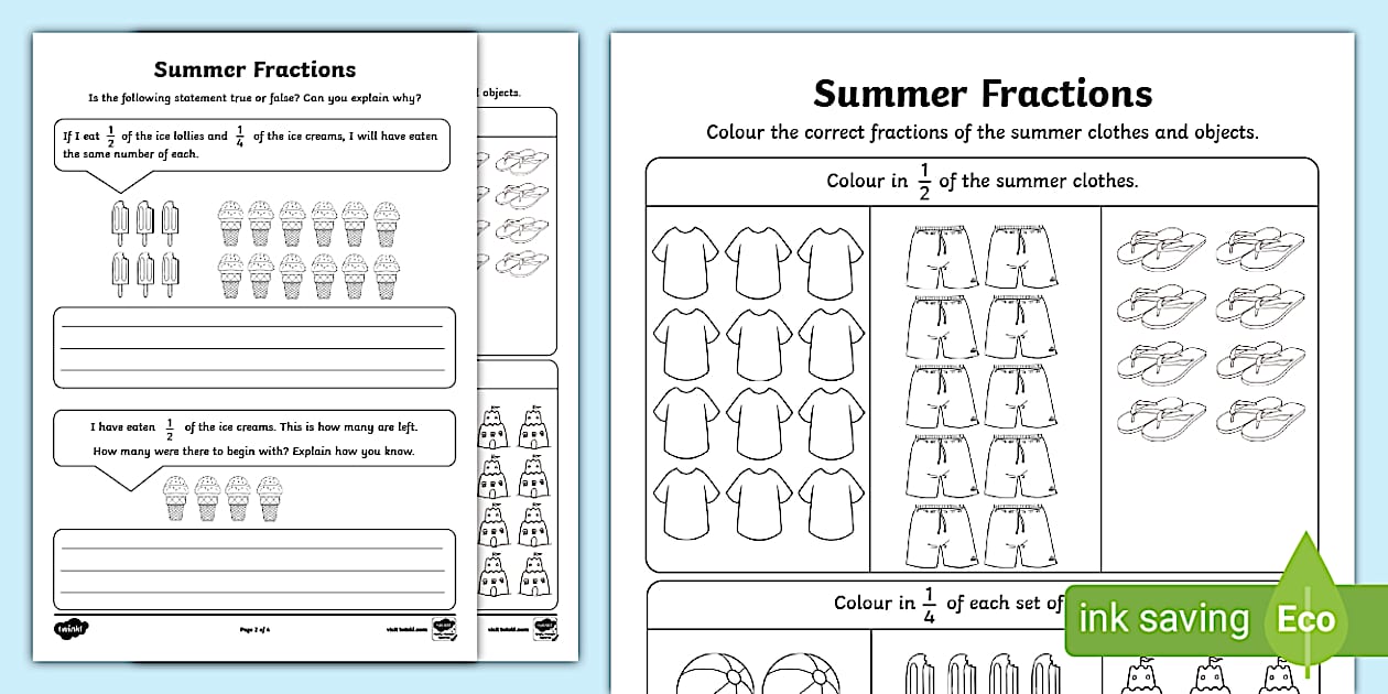 👉 Year 1 Summer-Themed Halves and Quarters Worksheet